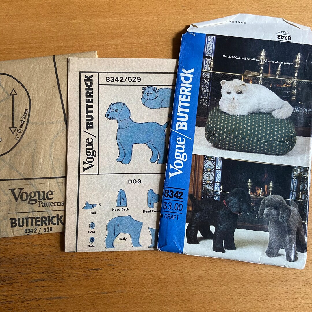 Vogue Butterick Sewing Pattern 8342/529 Stuffed 20 Dog and 15 Cat Plush ...