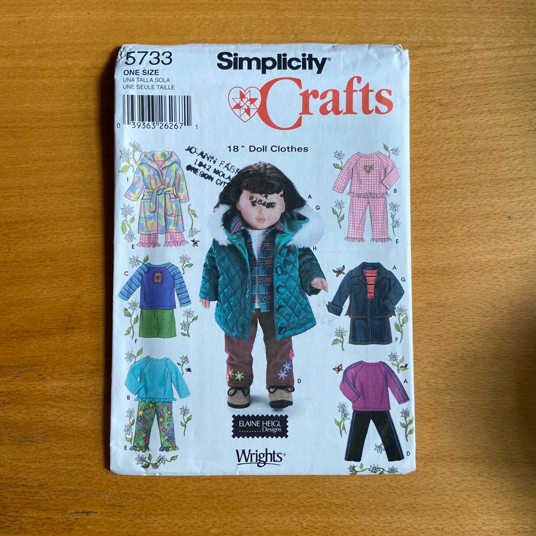 Simplicity 5733 Sewing Pattern 18 Inch Doll Elaine Heigl Designs Pj's ...