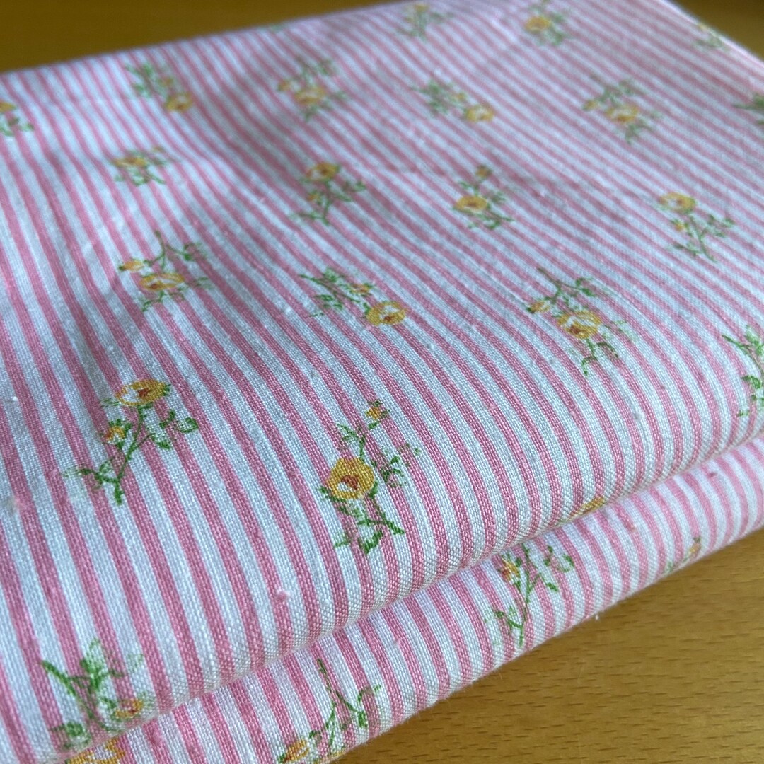 Pink Striped Calico Fabric Yardage Vintage Cotton 35w Narrow Width ...