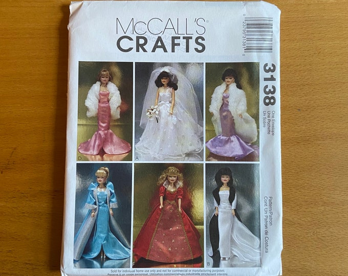 Mccalls Crafts 3138 Fashion Doll Sewing Pattern. 11 1/2 Barbie Outfits ...