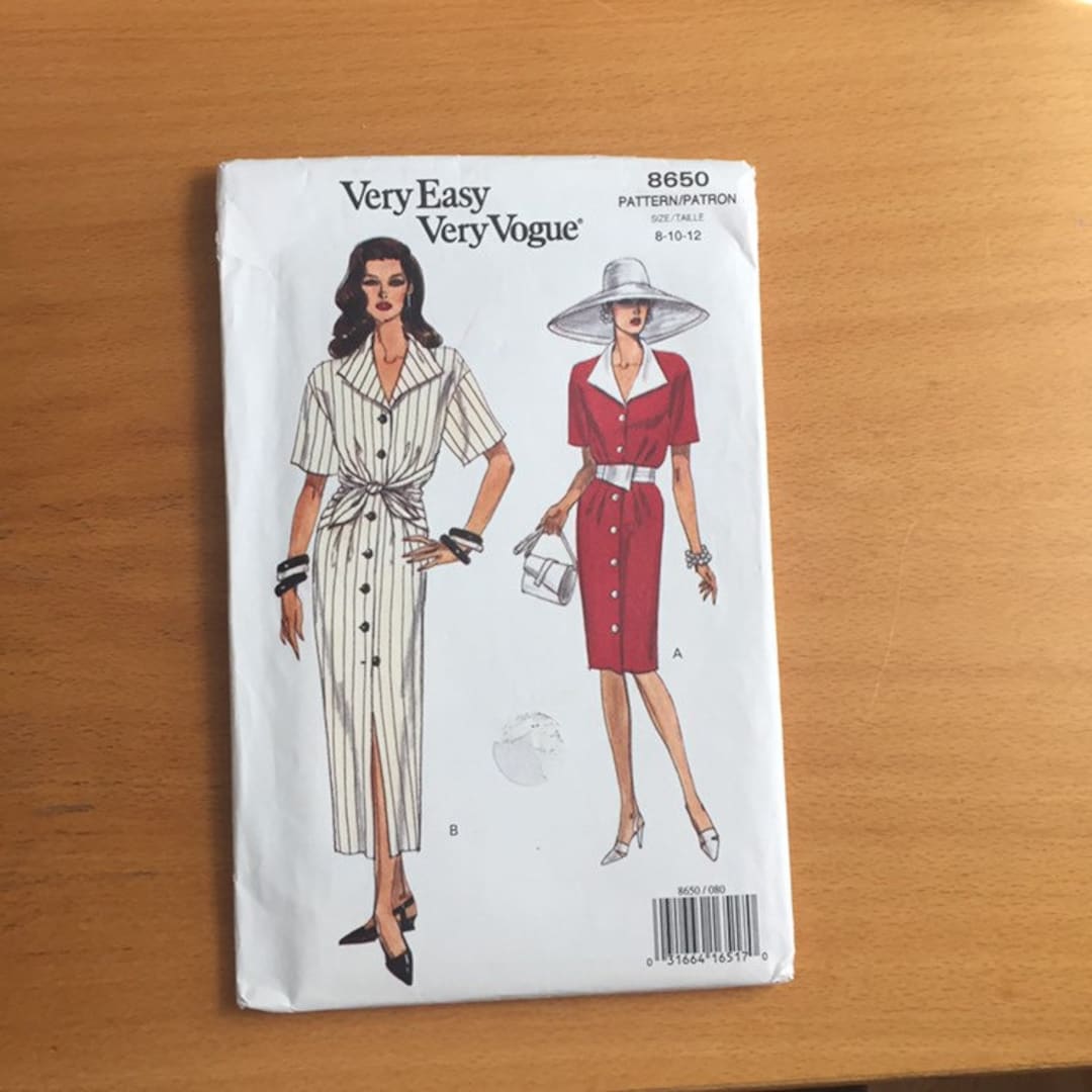 VOGUE 8650 Dress Sewing Pattern Sz 8-10-12 90s Style, Shoulder Pads ...