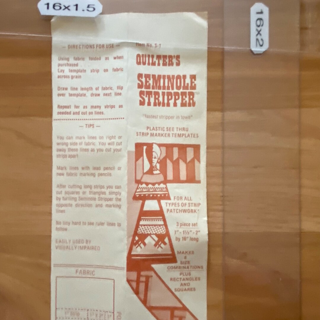 Quilters SEMINOLE STRIPPER Templates ESP 3-pc. Set: 1'', 1 1/2, 2' X 16 ...