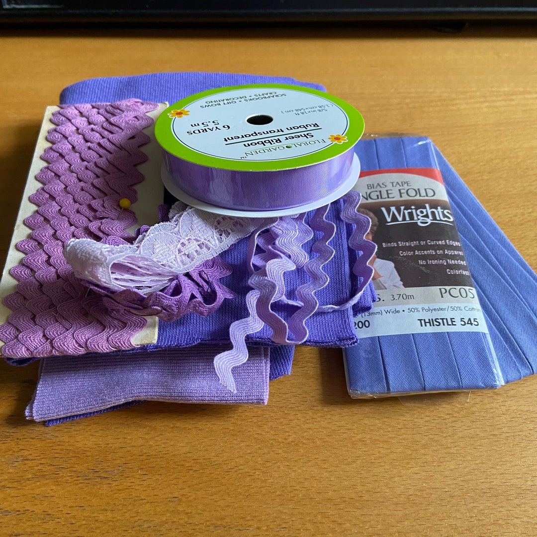 Grab Bag of PURPLE Fabric and Trim Scraps. Tshirt Knit Ribbing, Rick ...