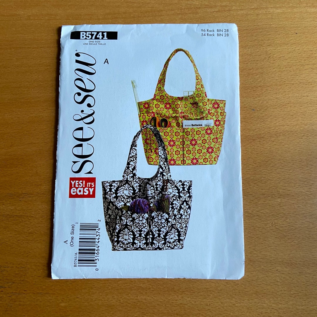 Butterick 5841 Bag Sewing Pattern. Tote Bag, Fabric Handles. Front/back ...