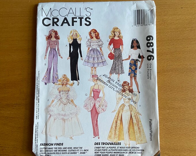 Mccalls Crafts 6876 Fashion Finds Doll Sewing Pattern. 11 1/2" Barbie ...