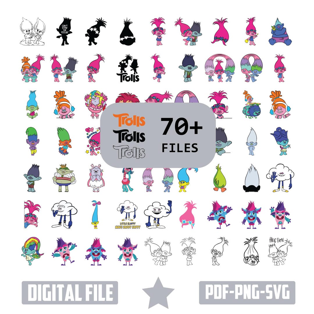 Trolls Clipart Bundle, Trolls SVG PNG, Trolls Paper, Poppy Branch PNG ...