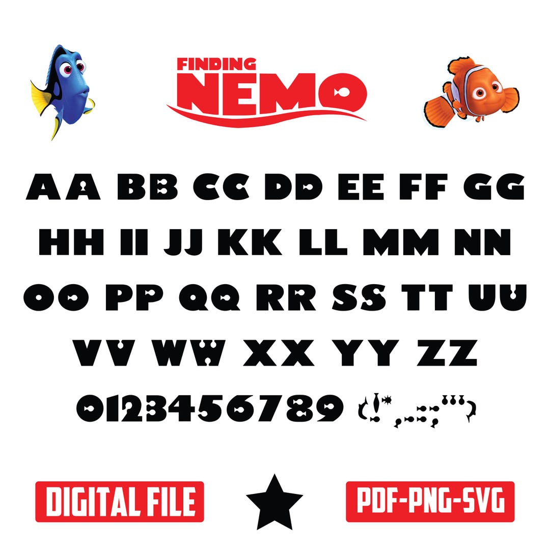Findet Nemo FONT SVG, Findet Nemo Alphabet Svg, Findet Nemo Clipart ...