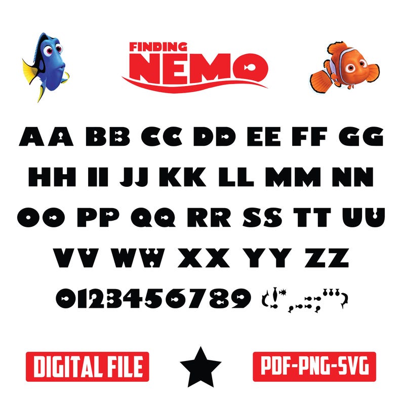 Findet Nemo FONT SVG, Findet Nemo Alphabet Svg, Findet Nemo Clipart ...