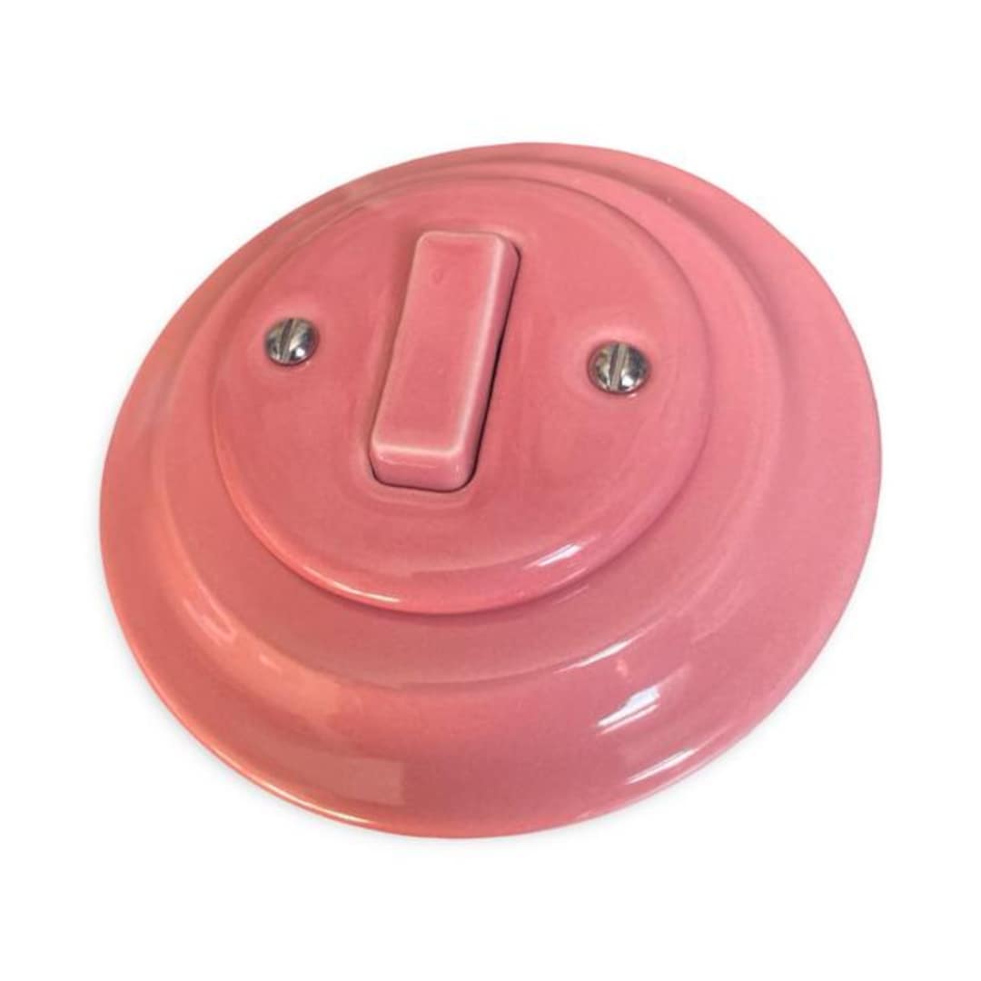 Pink Porcelain Flush Mounted Single Ceramic Light Switch , Vintage ...