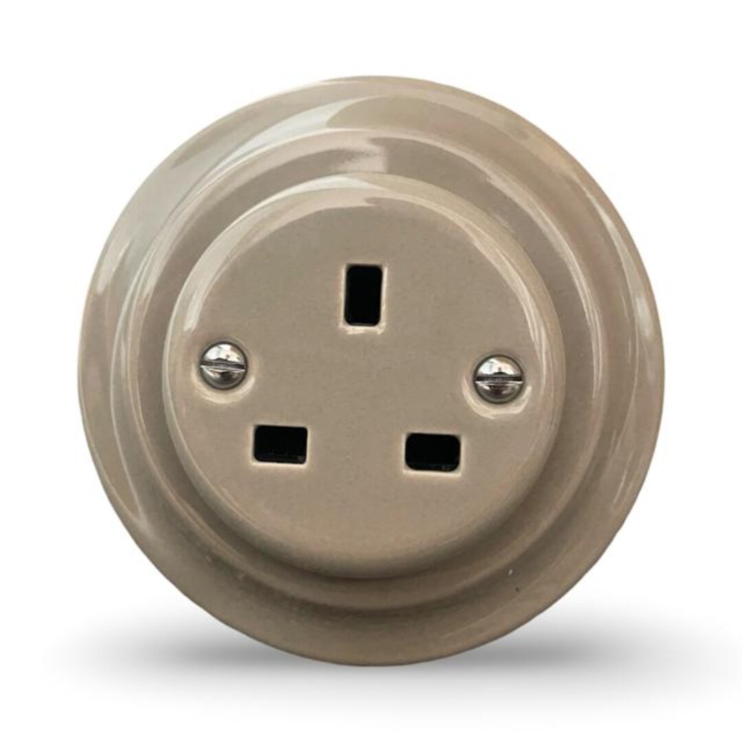 Miami Grey Porcelain UK Plug Socket: Retro Art Deco Electrical Outlet ...