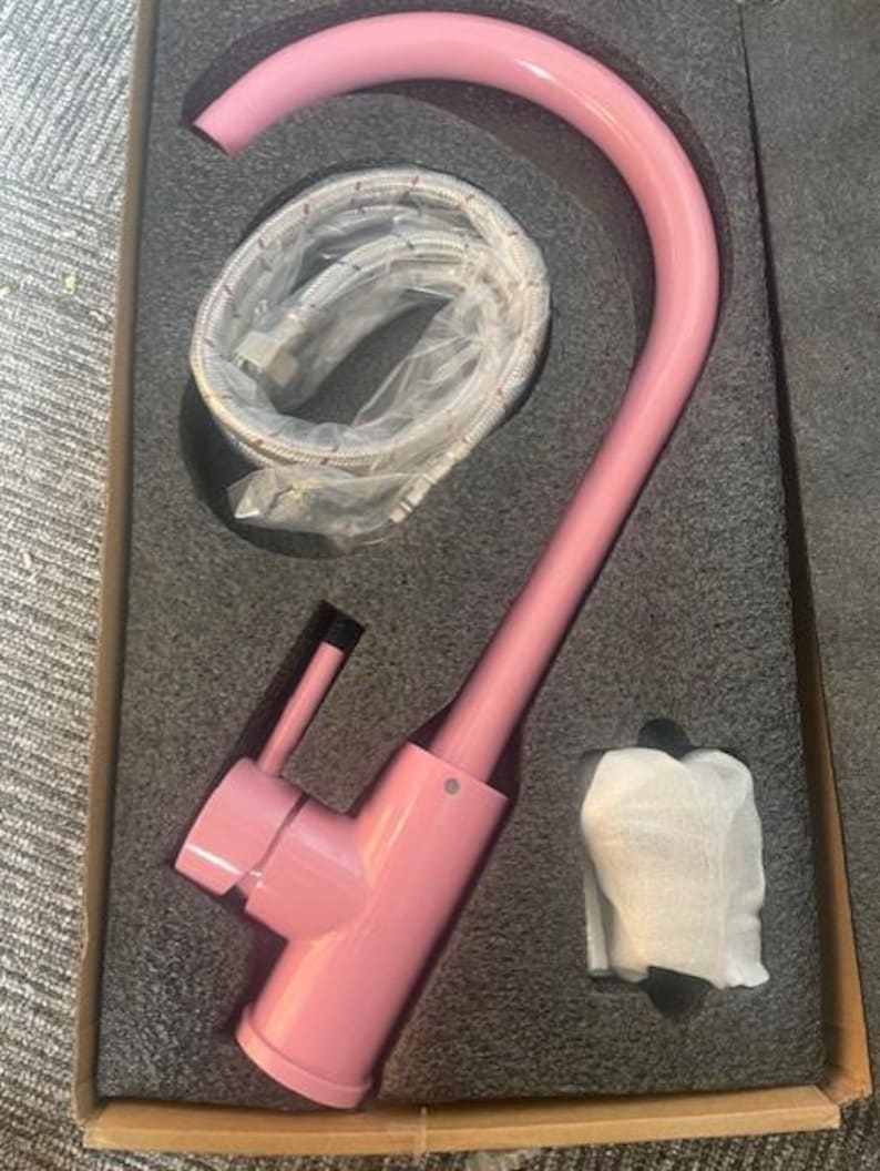 Brass Bathrooms Miami Pink Kitchen Mixer Tap Faucet Tall Baby Pink Matt ...