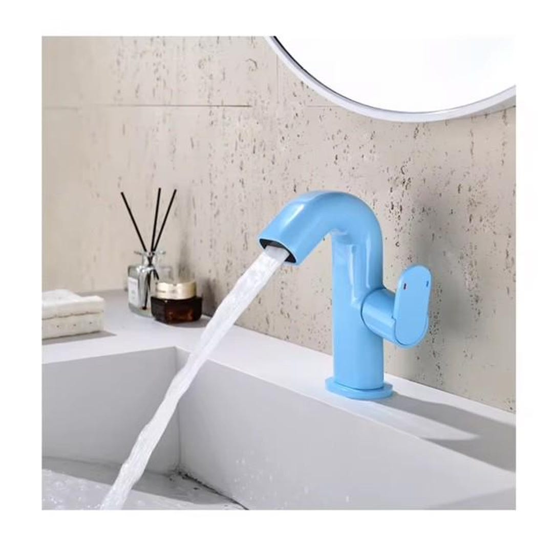 Brass Bathrooms Baby Blue Basin Sink Mixer Tap Faucet Curved Spout Baby ...