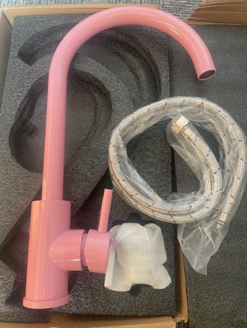 Brass Bathrooms Miami Pink Kitchen Mixer Tap Faucet Tall Baby Pink Matt ...