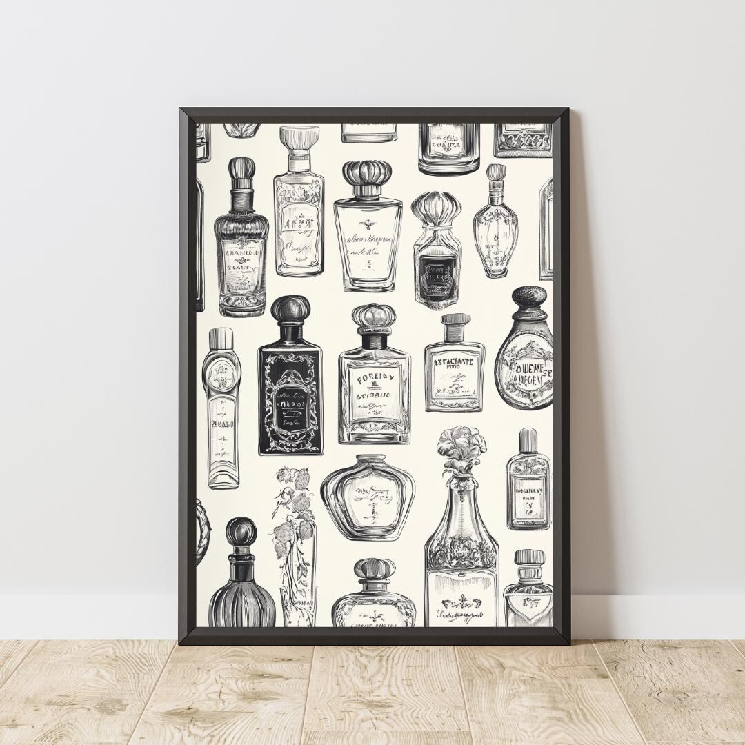 Vintage Perfume Bottle Print – Cologne Collection, Elegant Illustration ...