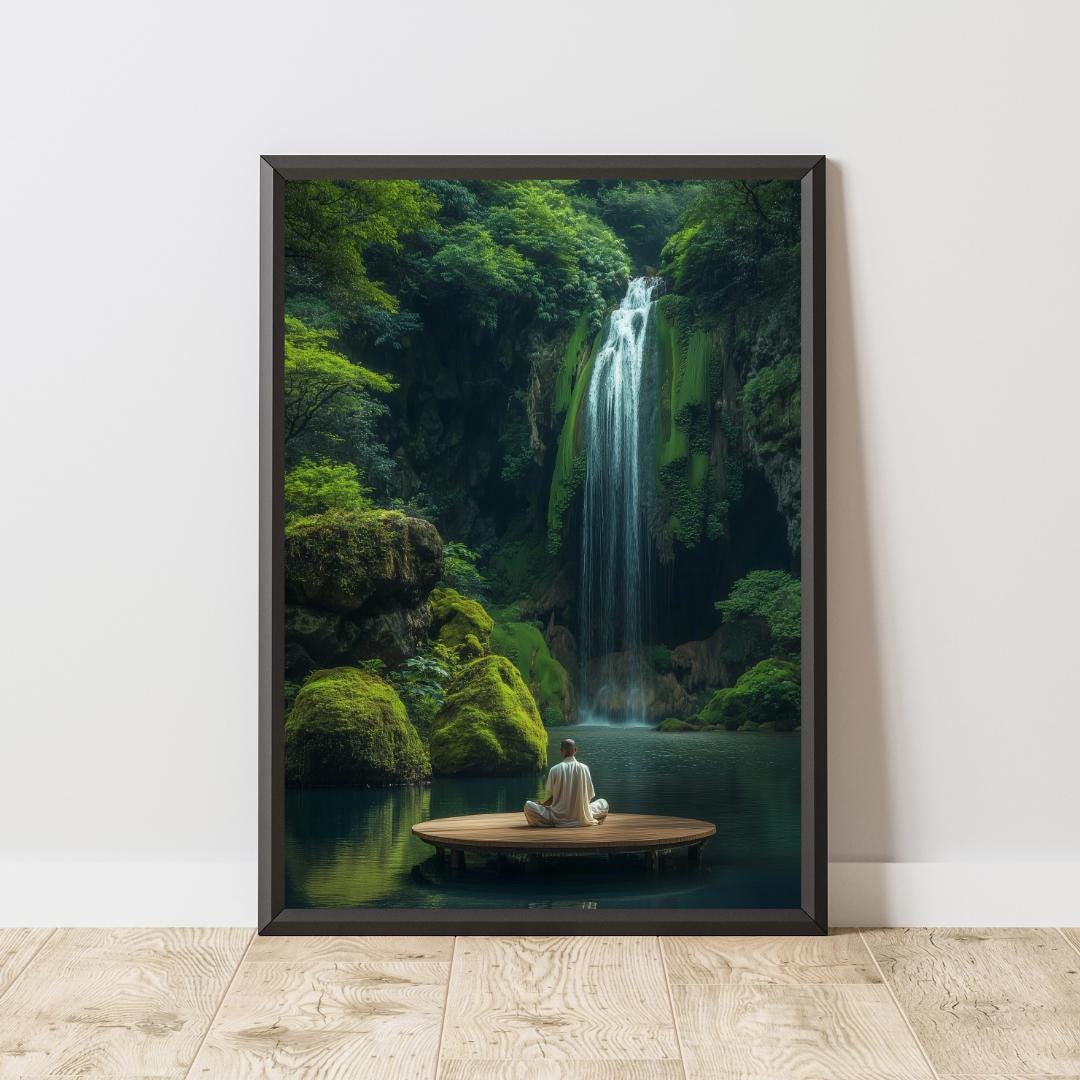 Zen Waterfall Meditation – Peaceful Nature Wall Art, Mindfulness ...