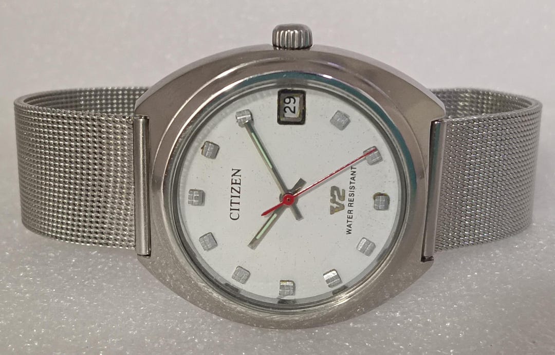 Vintage Citizen V2 Mechanical Watch: White Dial, Japan Made, Date - Etsy