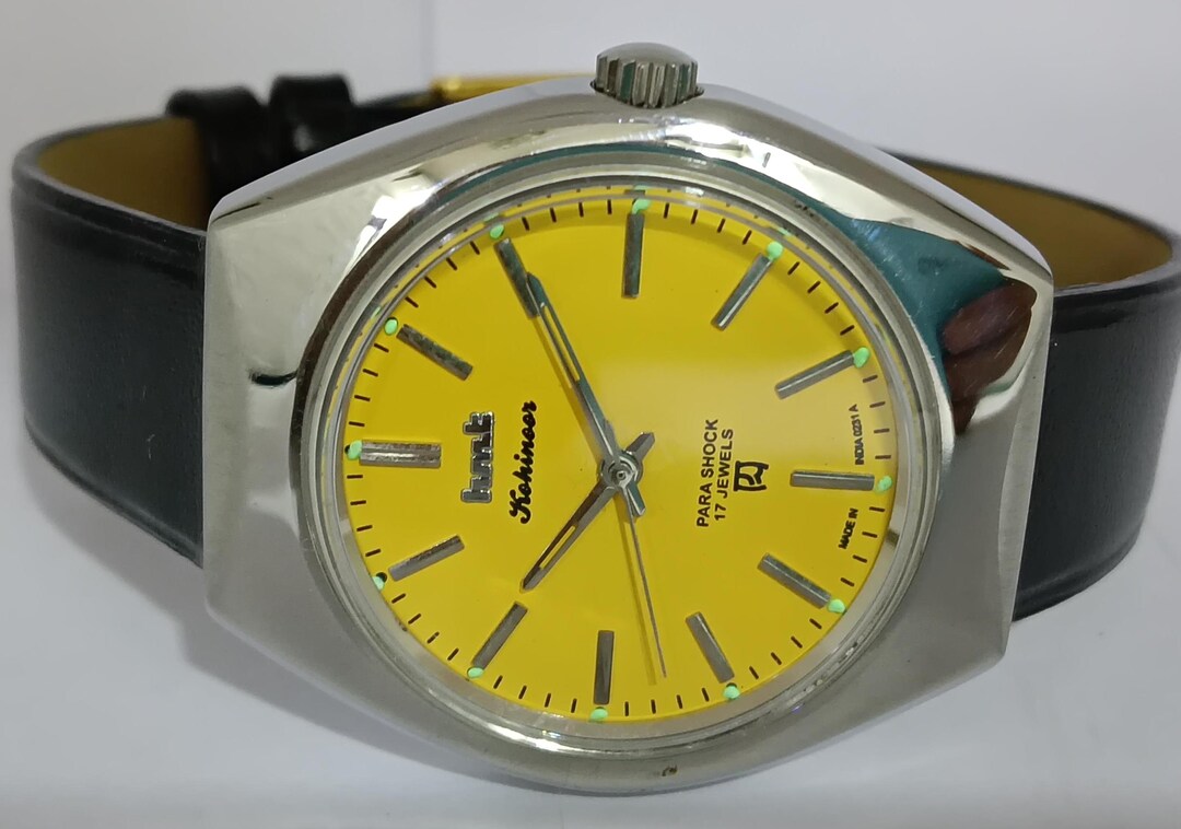 HMT Kohinoor Manual Winding Watch: Yellow Dial, 17 Jewels - Etsy