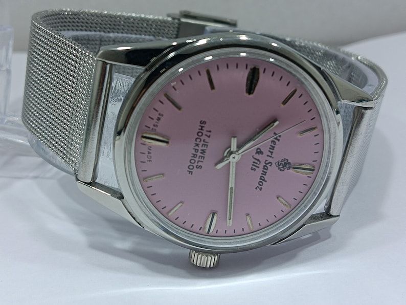 Vintage Henri Sandoz Swiss Made Men's Watch: Pink Dial, 17 Jewels - Etsy