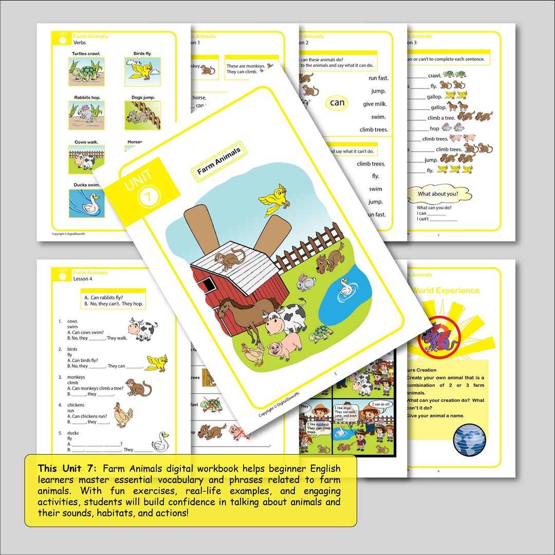 Unit 7: Farm Animals Digital Workbook - Etsy