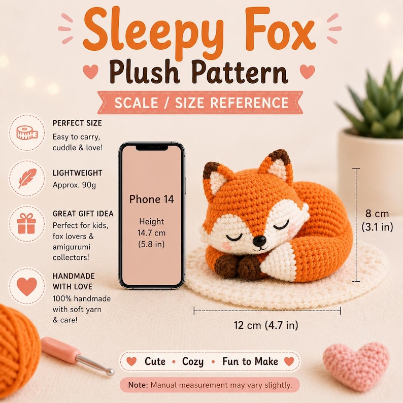 Sleepy Fox Crochet Plush Pattern, Beginner Friendly Amigurumi Tutorial ...