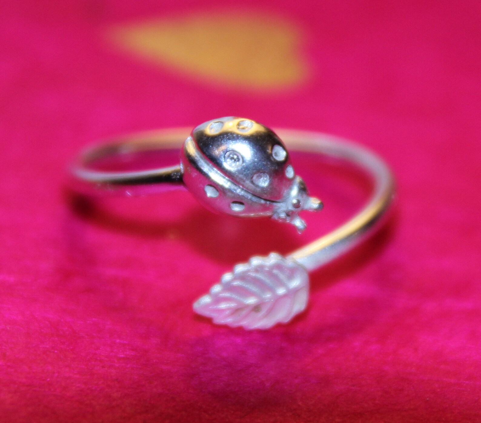 Sterling Silver Ladybird and Leaf Ring | Etsy UK