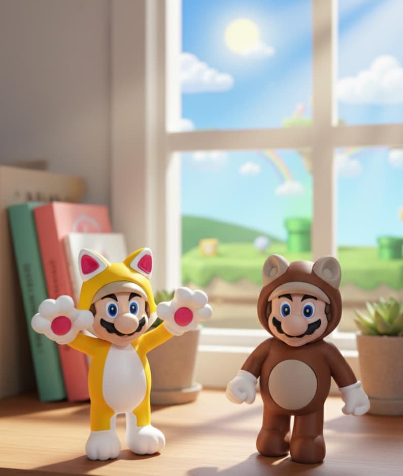 6 Inch Super Mario Bros. 3D Printed Figurines: Tanooki Mario & Cat Suit ...