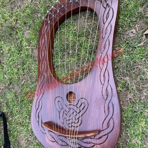 HANDMADE 10 Metal Strings Harp Rosewood HAND ENGRAVED Solid Wood With ...