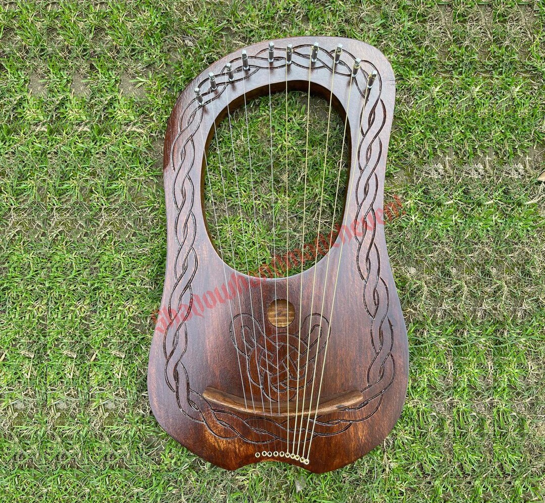 HANDMADE 10 Metal Strings Harp Rosewood HAND ENGRAVED Solid Wood With ...