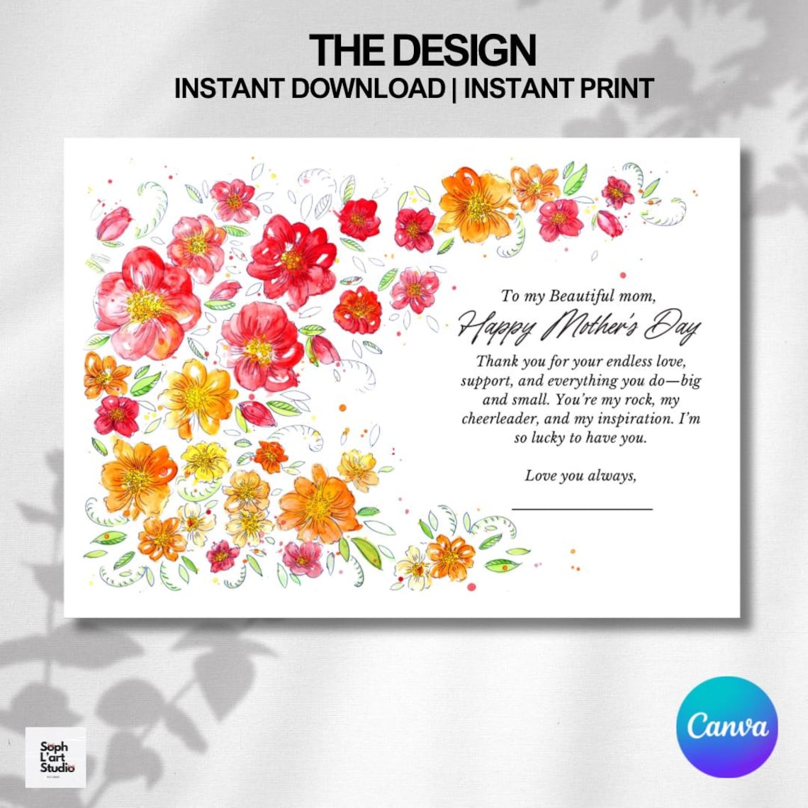 Printable Mother’s Day Card Template, Happy Mother’s Day - Instant ...