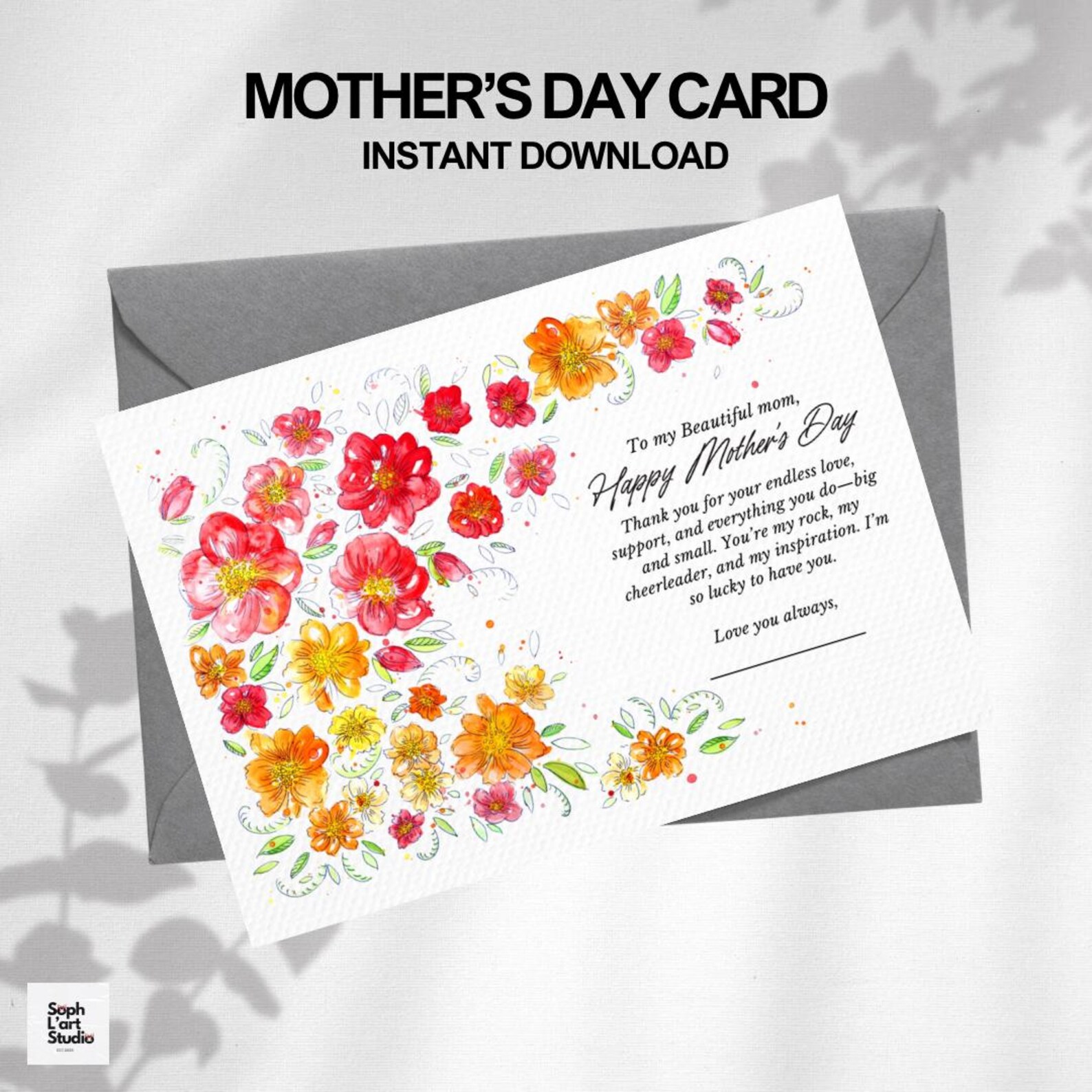 Printable Mother’s Day Card Template, Happy Mother’s Day - Instant ...