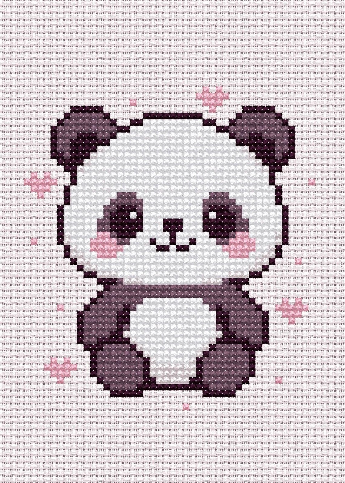 Cute Panda Cross Stitch Pattern – 49x53 – Easy 5 Colors – Instant PDF ...