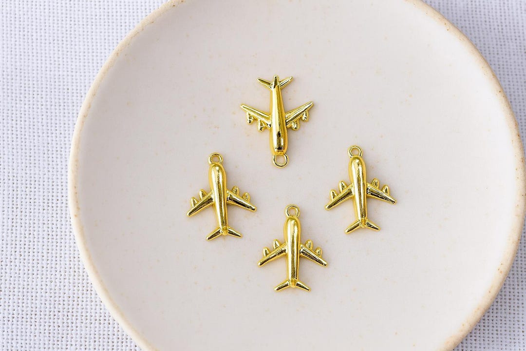 Gold Airplane Charms | Travel Jewelry Making, DIY Pendant (set of 4) - Etsy