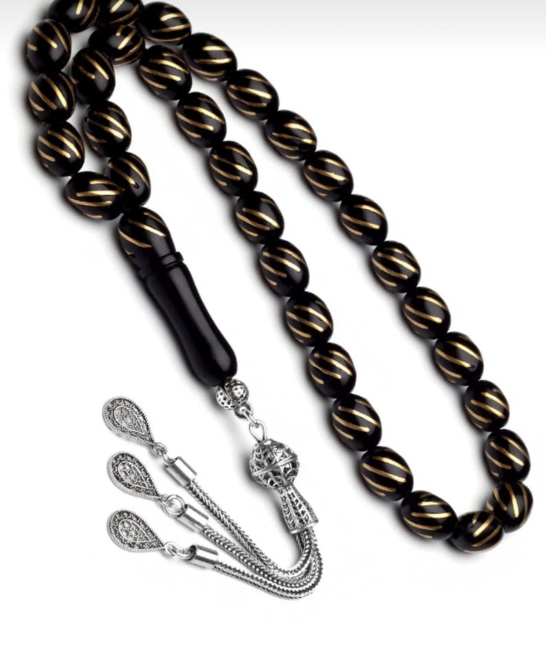 Silver Inlaid Oltu Stone Tasbih – Personalized Prayer Beads - Etsy