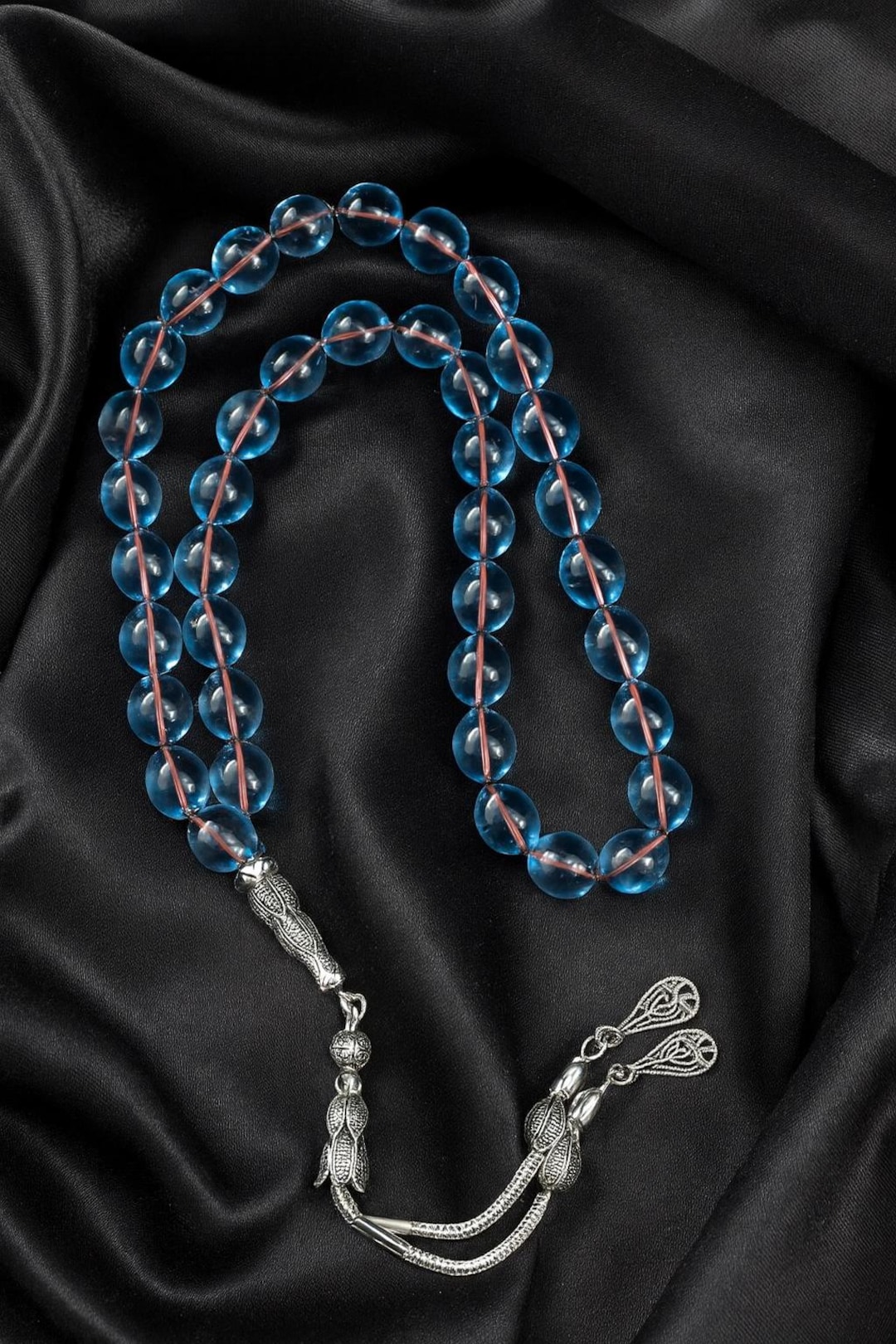 Blue Fire Amber Tasbih: Silver-plated Islamic Prayer Beads - Etsy