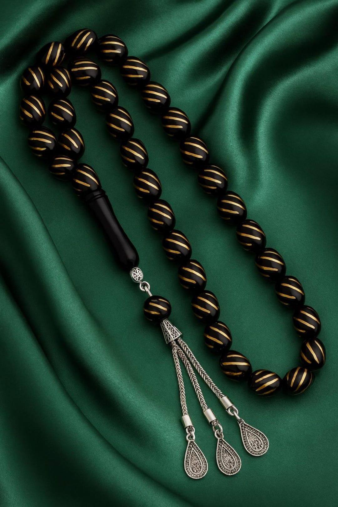 Silver Inlaid Oltu Stone Tasbih – Personalized Prayer Beads - Etsy