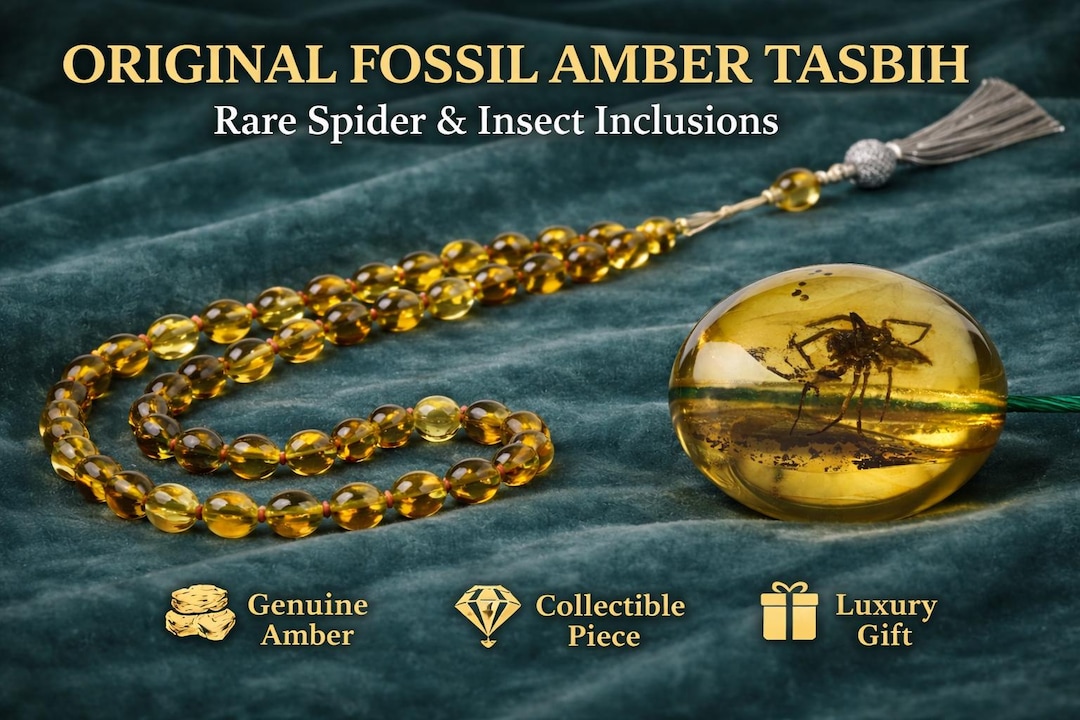 Fossil Amber Prayer Beads – Spider & Insect Inclusions, Collectible ...