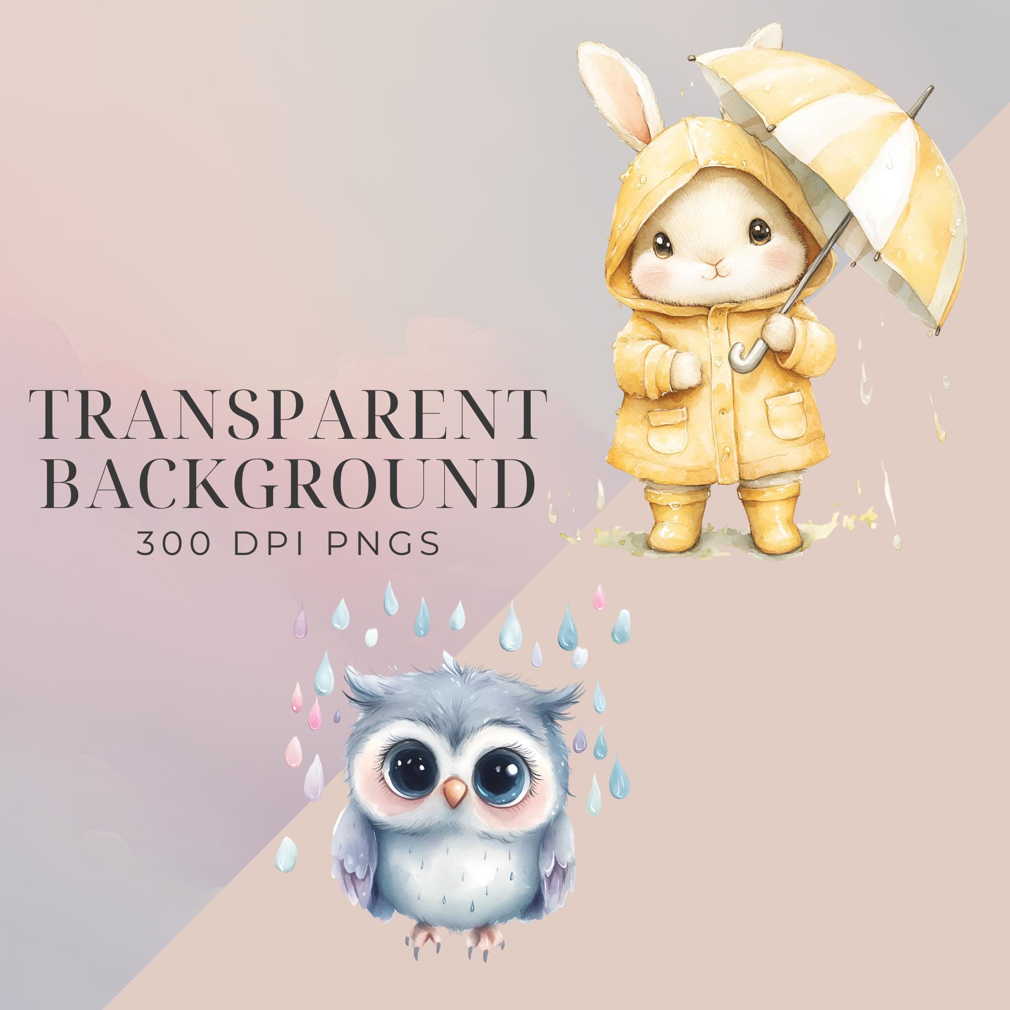 Dreamy Rainy Day Baby Shower Clip Art - Watercolor Umbrellas, Rain ...