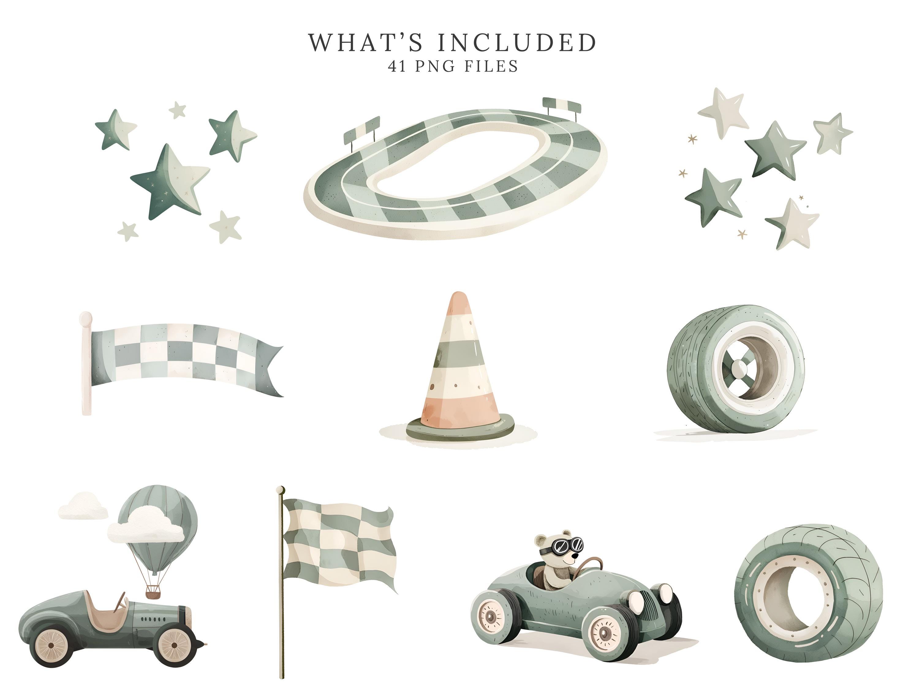 Little Racer Watercolor Clipart – Cute Race Cars, Kids Racing Theme ...