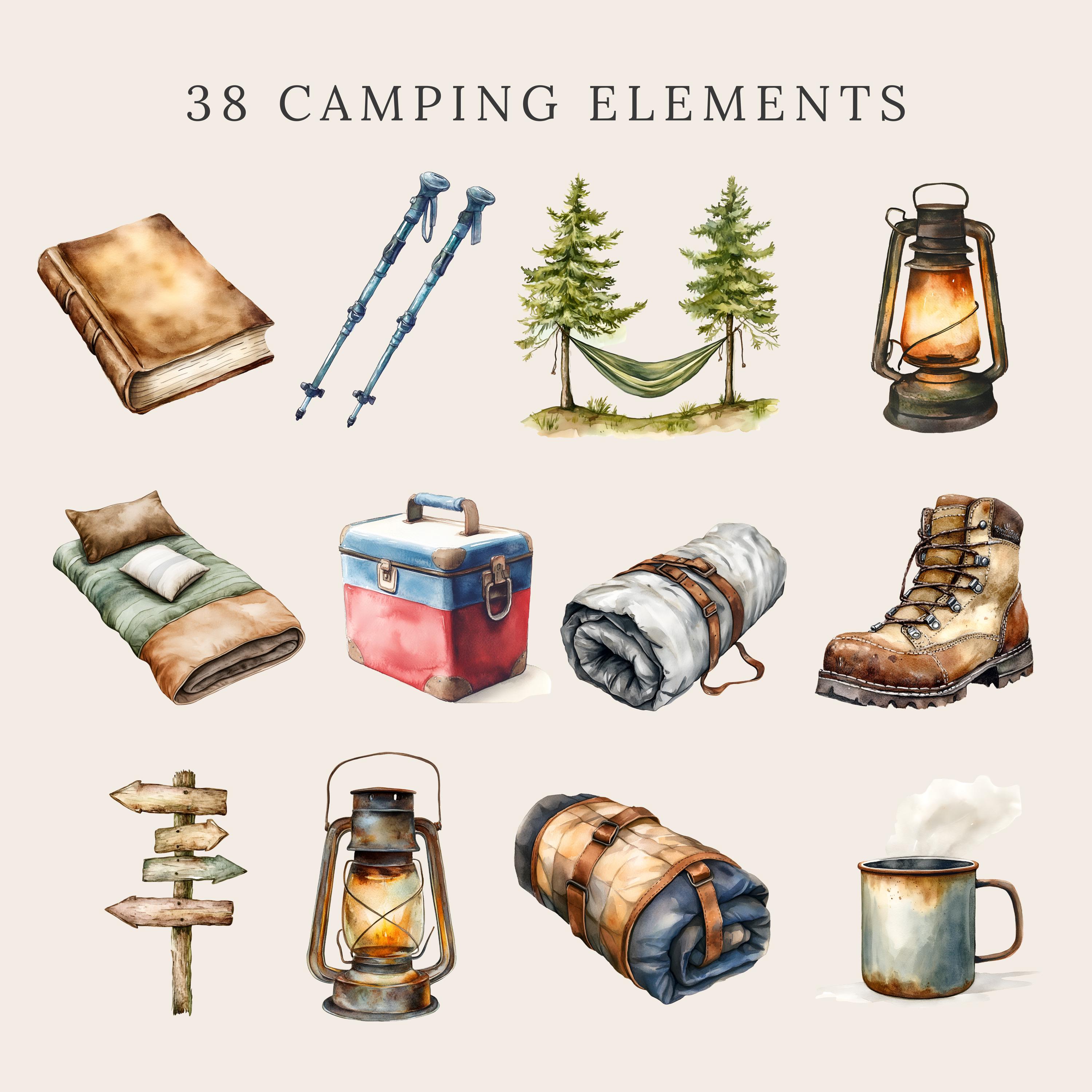 Let’s Go Camping Clip Art Bundle – Watercolor Tents, Campfires, Hiking ...