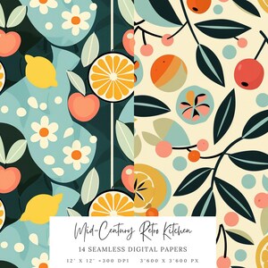 Mid-century Retro Kitchen Digital Paper – 1950s Seamless Patterns ...