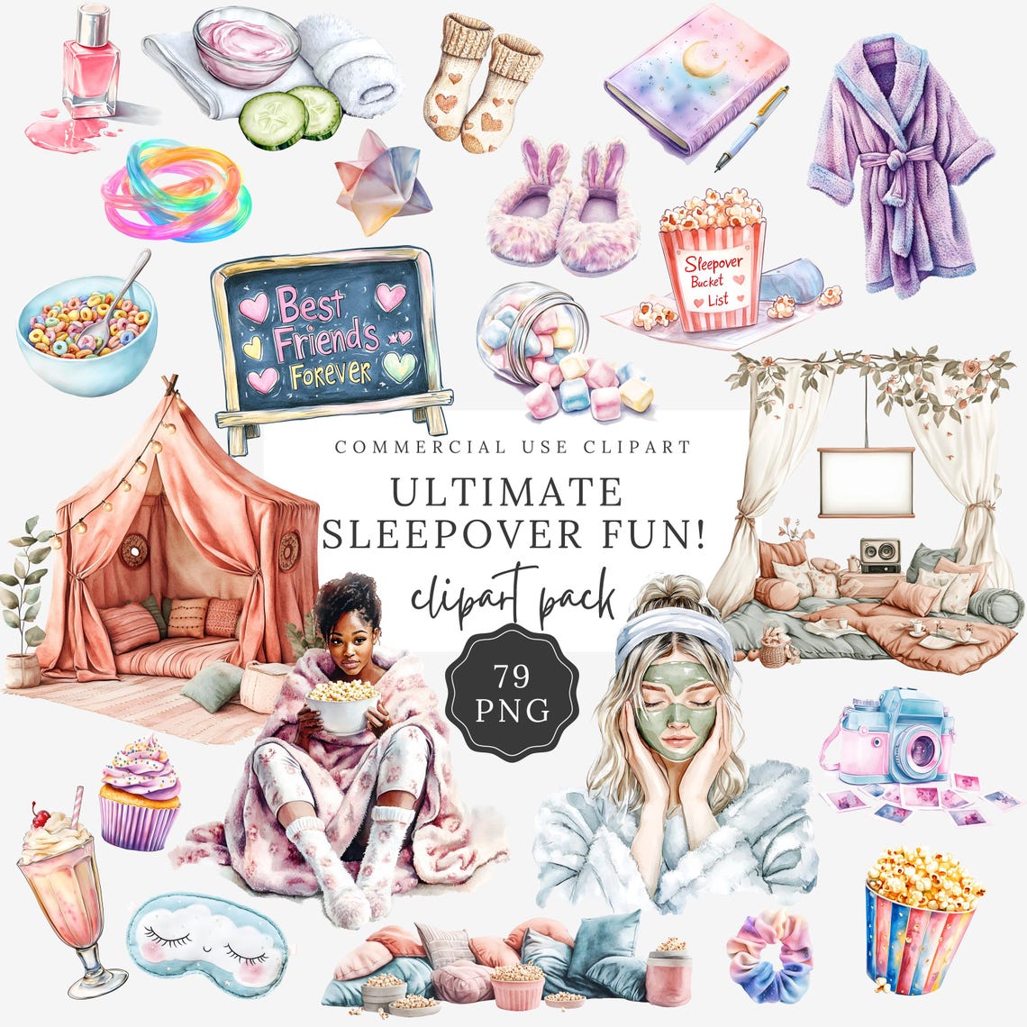 Ultimate Sleepover Fun Clip Art Bundle – Cozy Pajama Night, Snacks ...