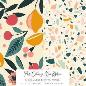 Mid-century Retro Kitchen Digital Paper – 1950s Seamless Patterns ...