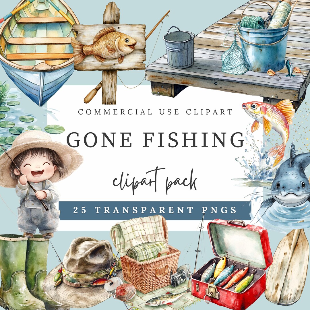 Watercolor Fishing Clip Art Bundle – Cute Kids Fishing, Fish, Poles ...