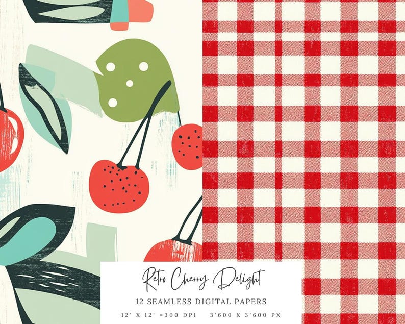 Retro Cherry Delight Digital Paper Bundle - 1950s Vintage-inspired ...