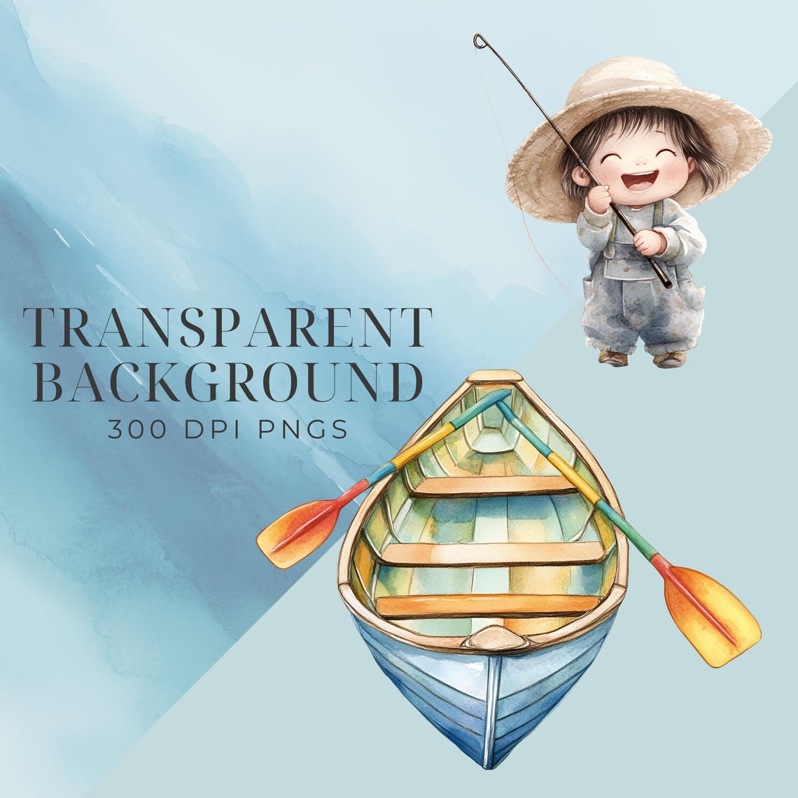 Watercolor Fishing Clip Art Bundle – Cute Kids Fishing, Fish, Poles ...