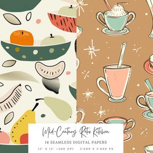 Mid-century Retro Kitchen Digital Paper – 1950s Seamless Patterns ...