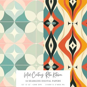 Mid-century Retro Kitchen Digital Paper – 1950s Seamless Patterns ...