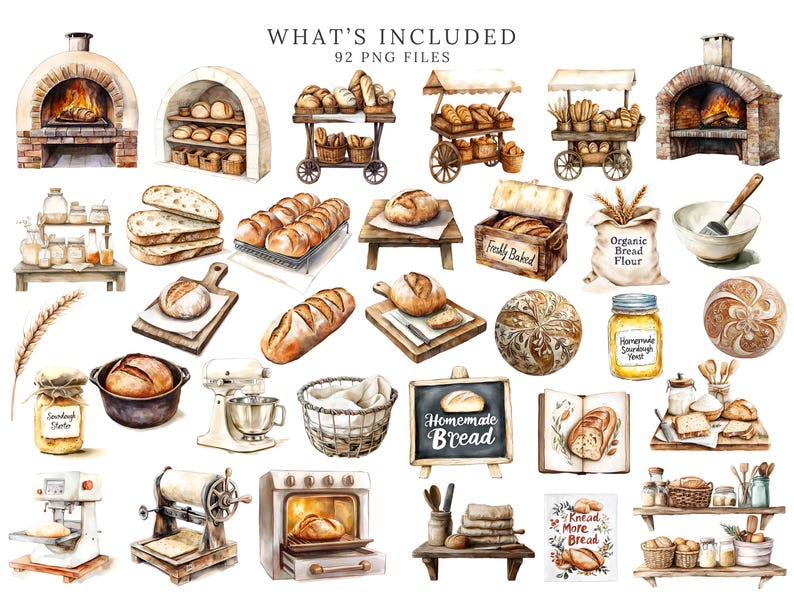 Huge Sourdough Bread Clipart Bundle – Watercolor Bakery Illustrations ...