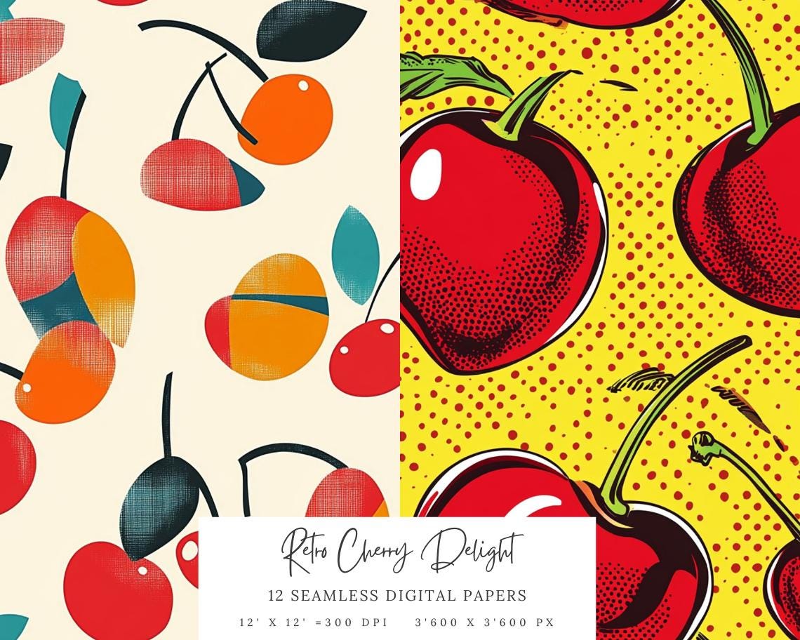 Retro Cherry Delight Digital Paper Bundle - 1950s Vintage-inspired ...