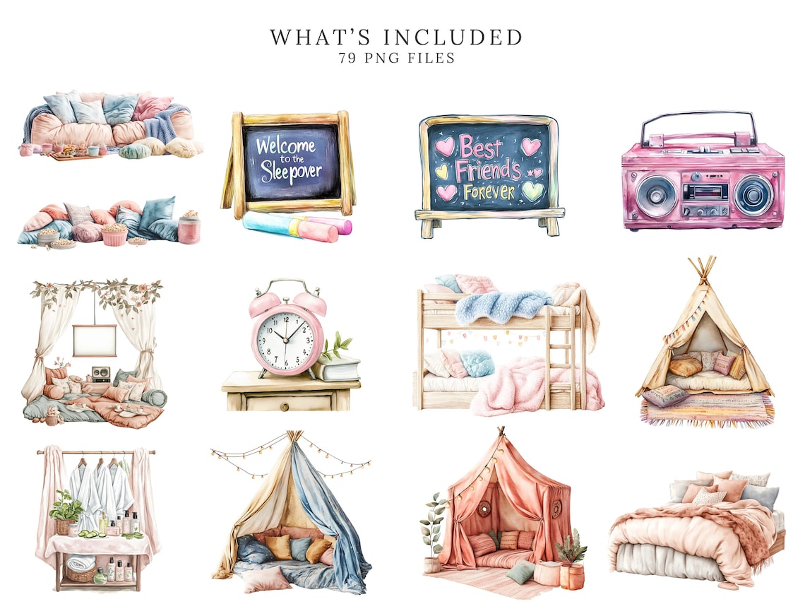 Ultimate Sleepover Fun Clip Art Bundle – Cozy Pajama Night, Snacks ...
